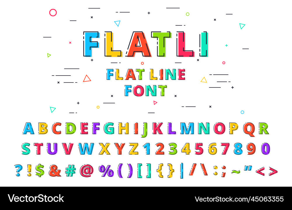 Flat line latin alphabet numbers symbols Vector Image