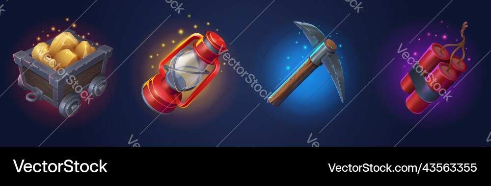 Game props icons gold mine assets set Royalty Free Vector