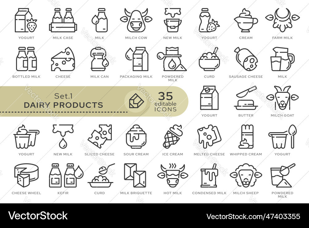 Set icons dairy products 01 Royalty Free Vector Image