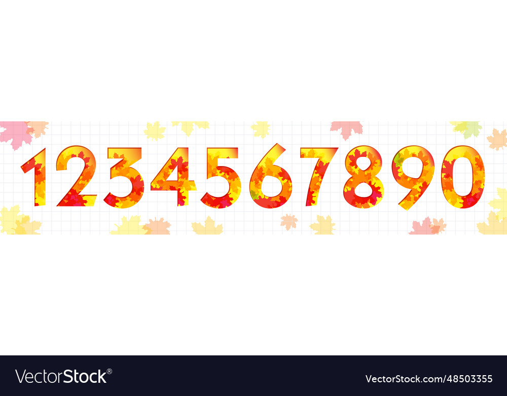 Set of autumn fall numbers from 0 to 9 Royalty Free Vector