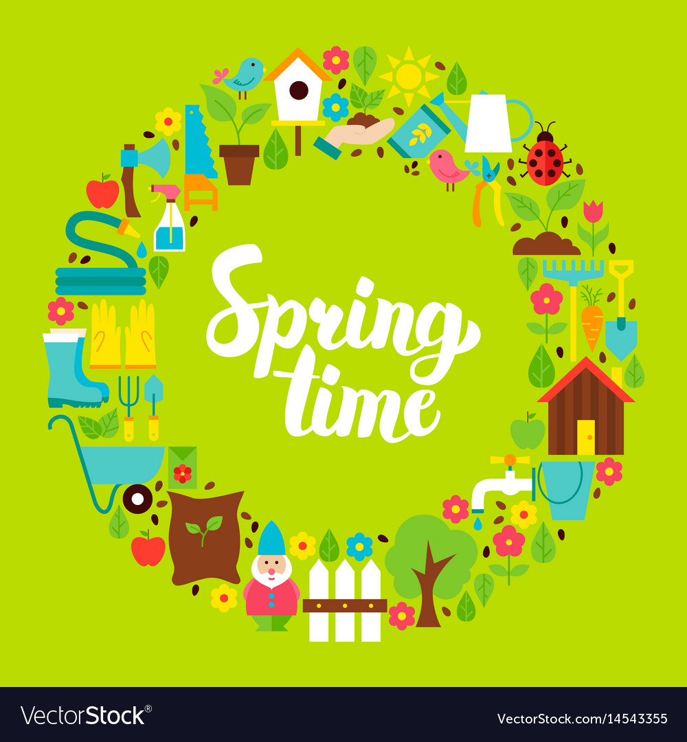 Spring time flat circle Royalty Free Vector Image
