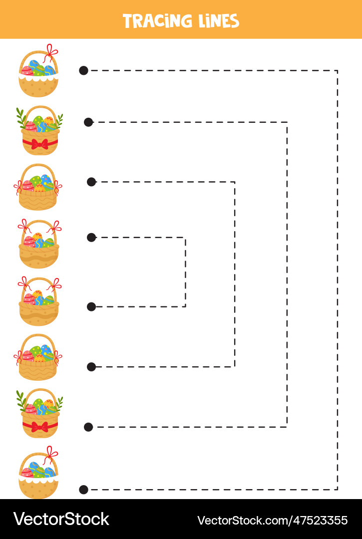 Tracing lines for kids cartoon easter baskets Vector Image