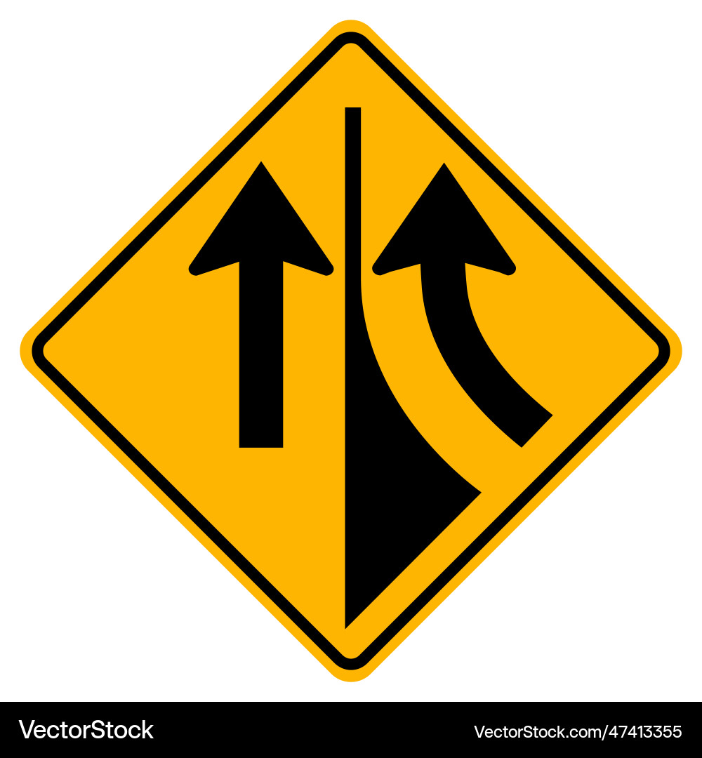 Warning road sign merging from the right Vector Image