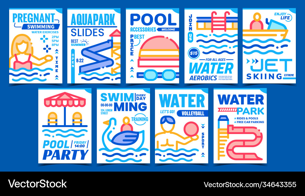 Water park creative promotional posters set Vector Image