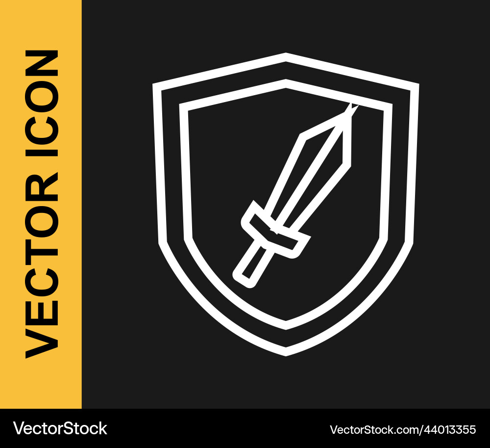 White line sword for game icon isolated on black Vector Image