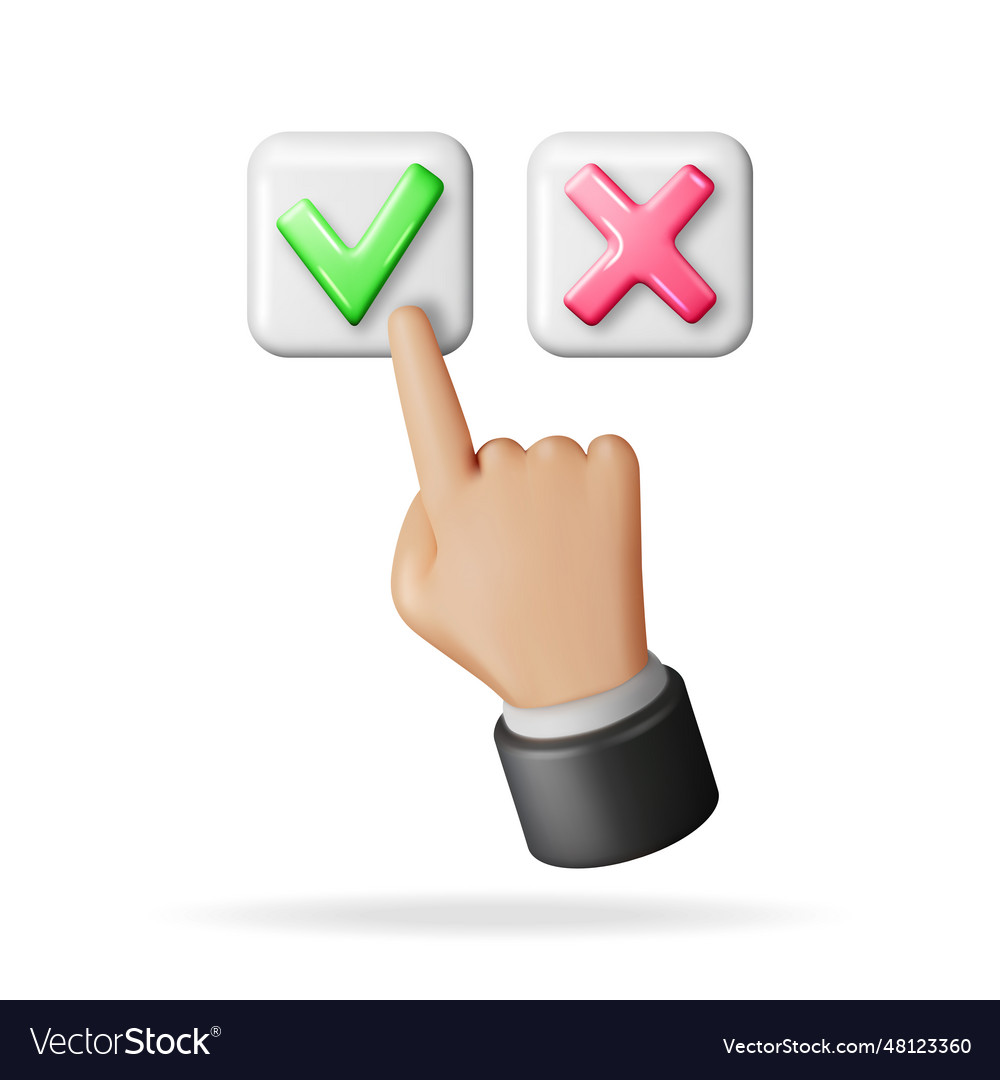 3d right and wrong button shape hand Royalty Free Vector