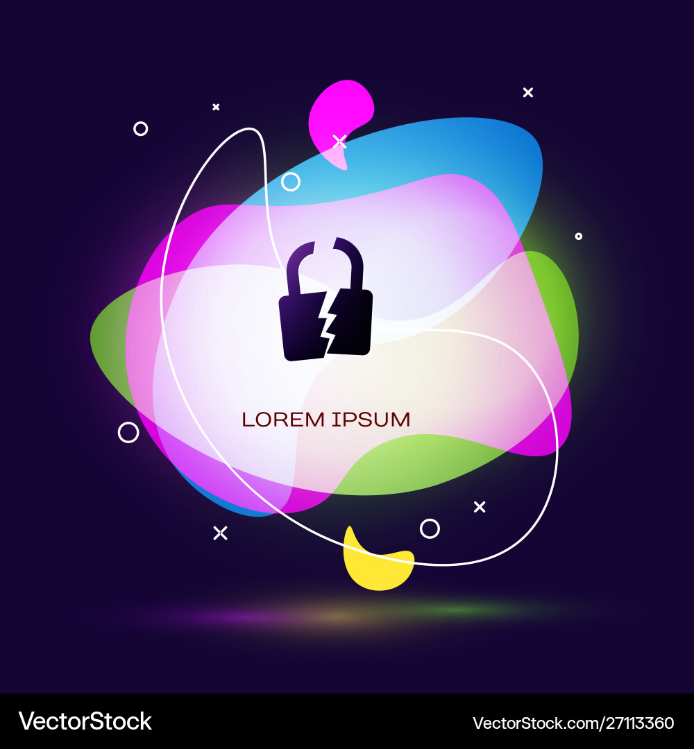 Black broken or cracked lock icon isolated on dark