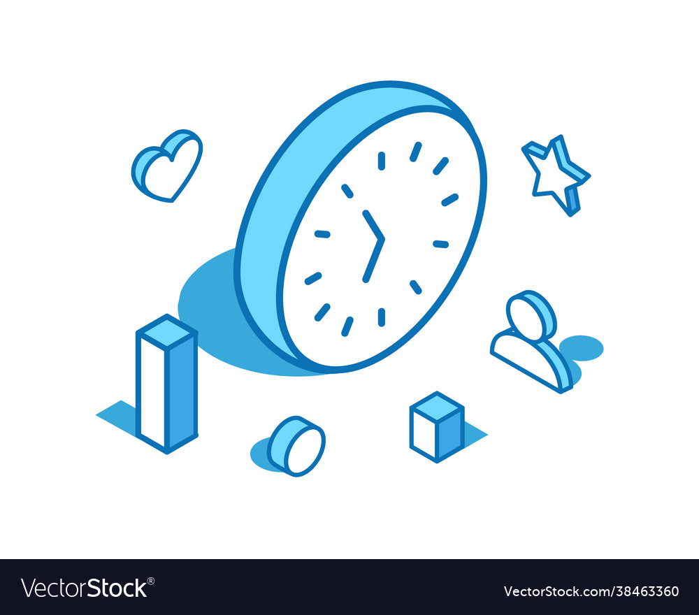 Clock blue line isometric timer Royalty Free Vector Image