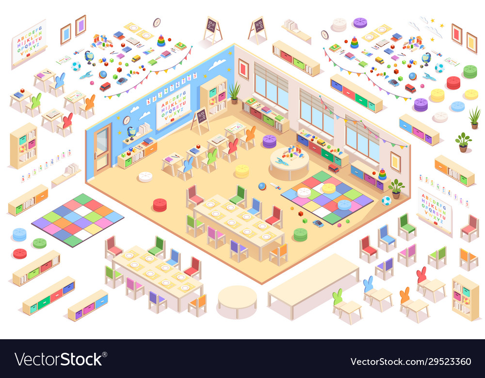 Kindergarten constructor isometric elements set Vector Image