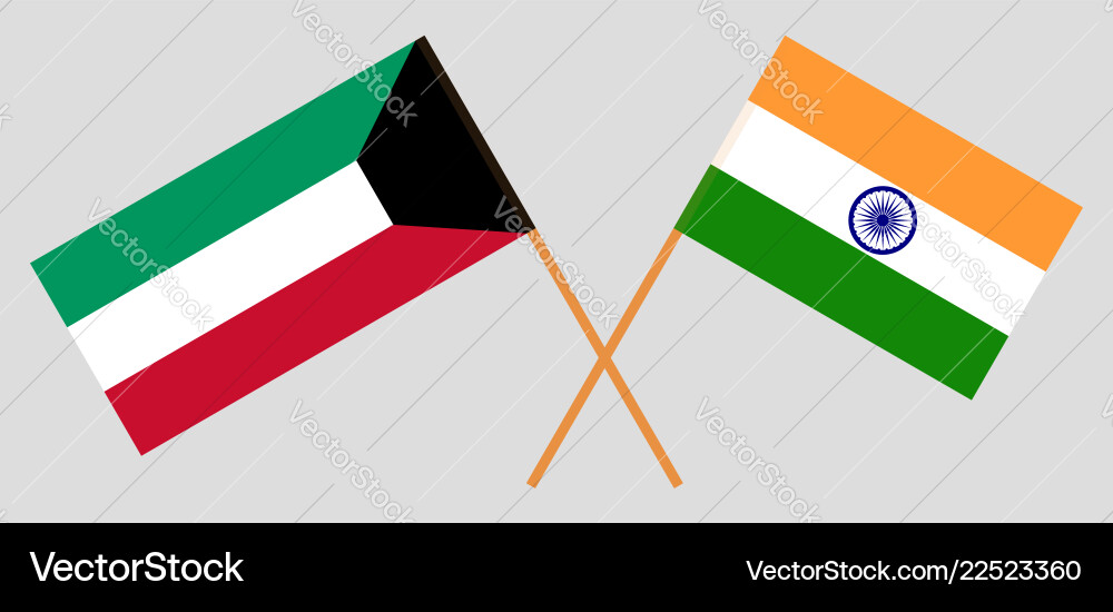 Kuwait and india kuwaiti indian flags Royalty Free Vector
