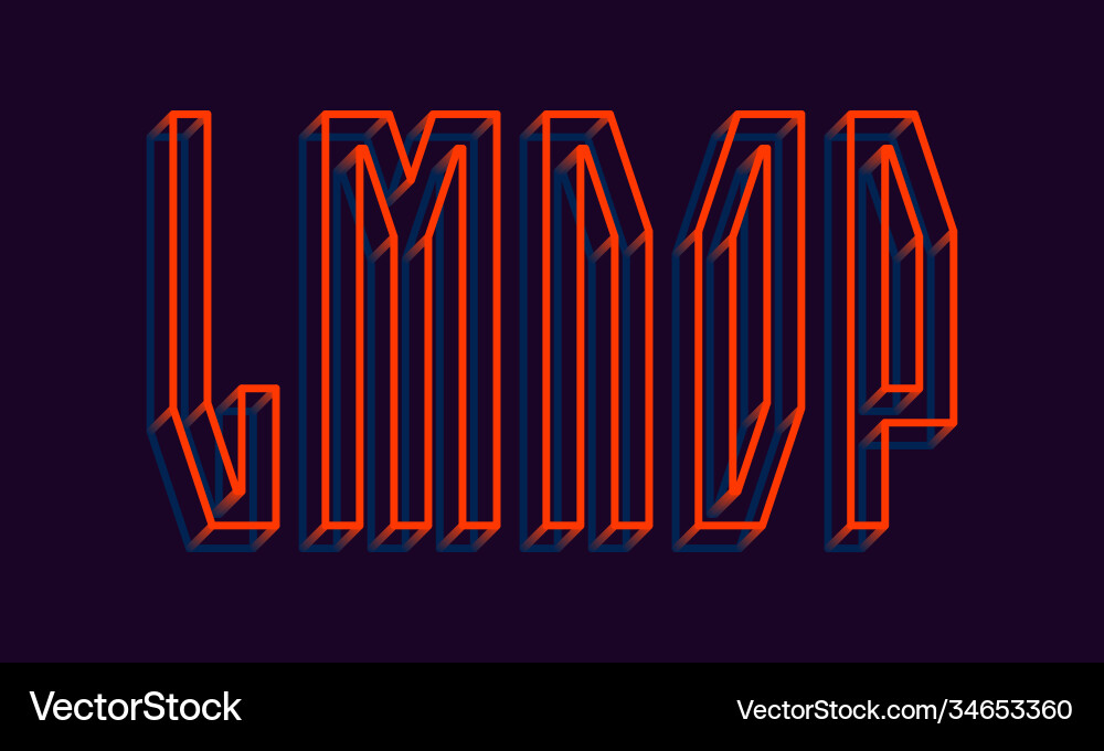 L m n o p orange blue wireframe 3d letters Vector Image