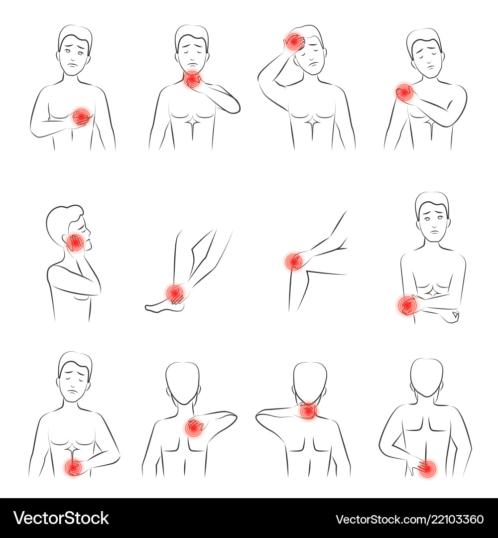 Outline man pain set line Royalty Free Vector Image