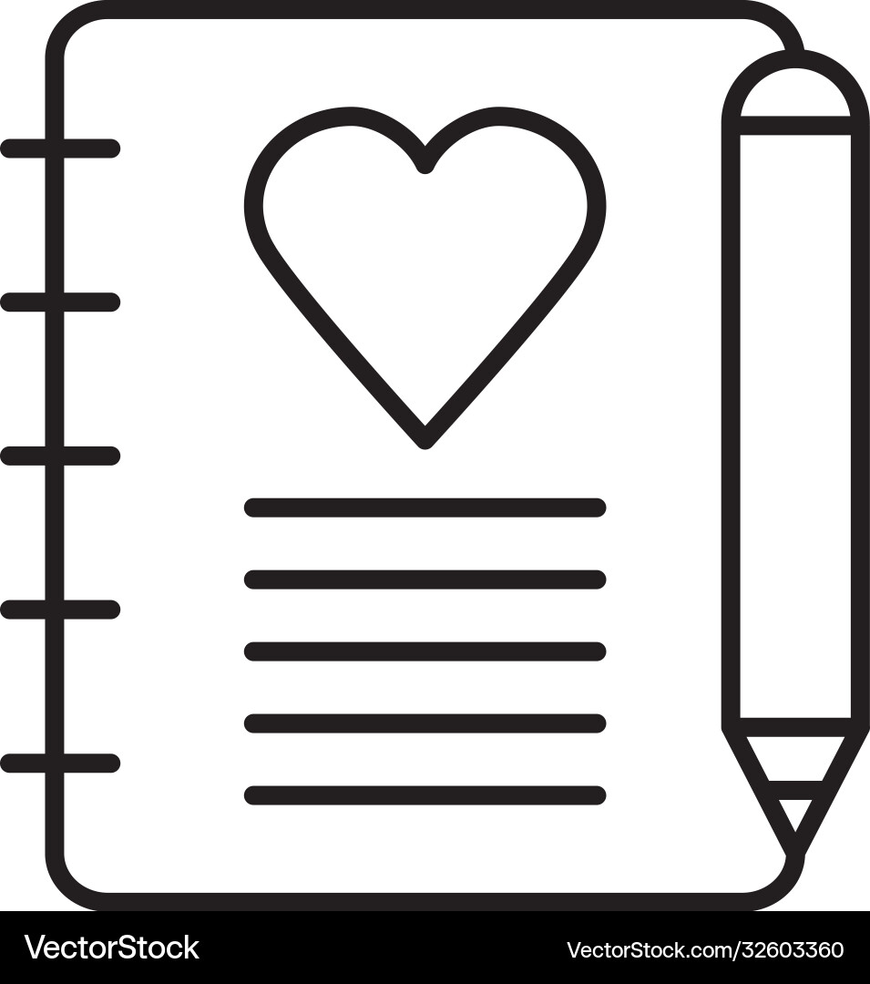 Pencil and notebook with heart icon line style Vector Image
