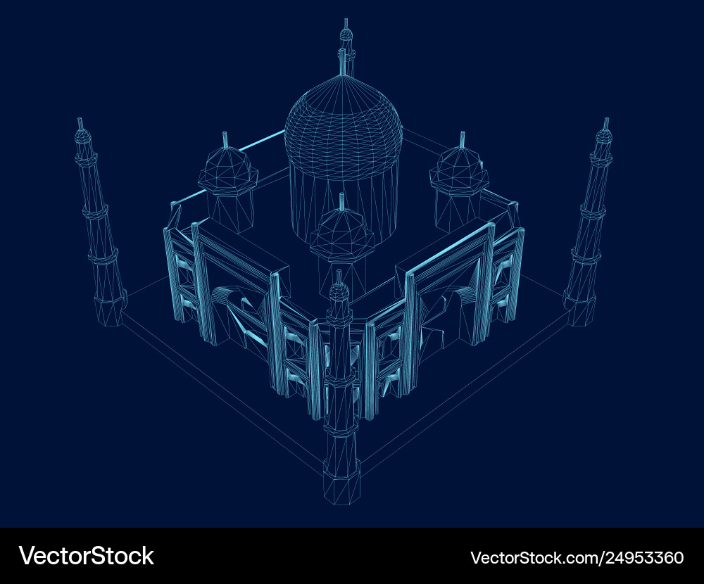 Polygonal taj mahal wireframe isometric view an Vector Image