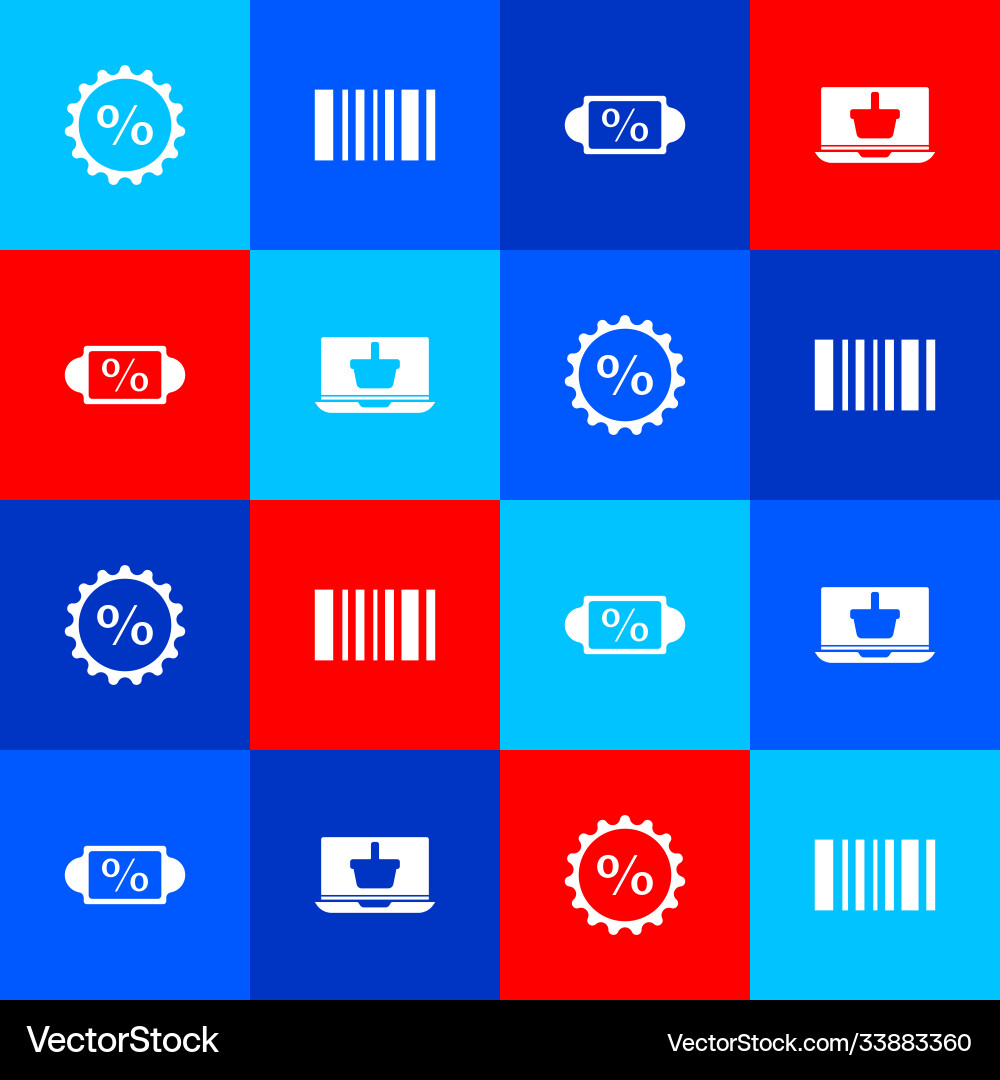 Set discount percent tag barcode and shopping Vector Image