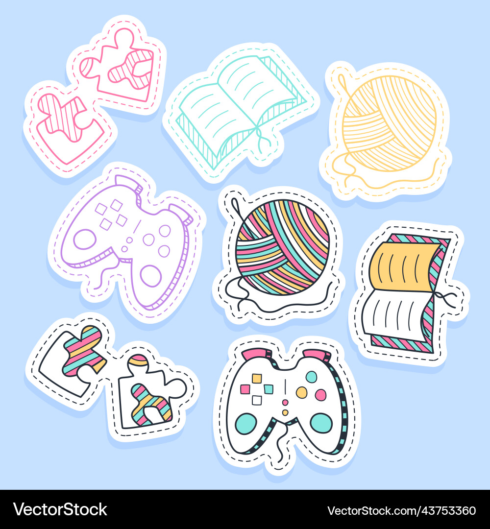 Set of hobby different element stickers pins Vector Image