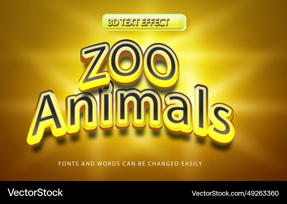 Zoo animals 3d editable text effect style Vector Image