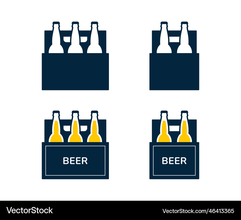 Beer box icon set bottle in paper packaging Vector Image
