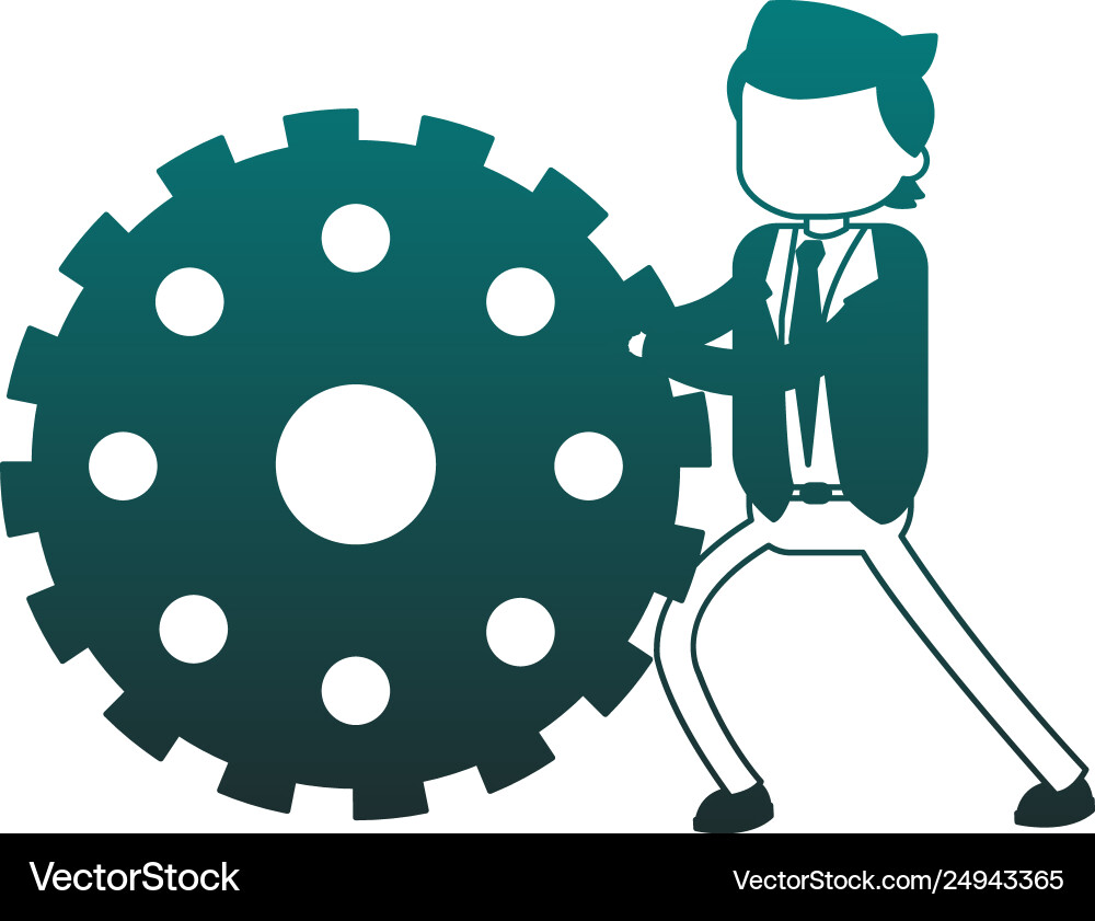 Businessman pushing gear blue lines Royalty Free Vector