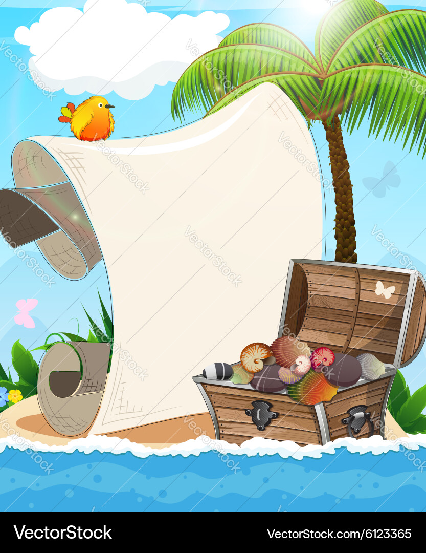 Desert island and treasure chest Royalty Free Vector Image