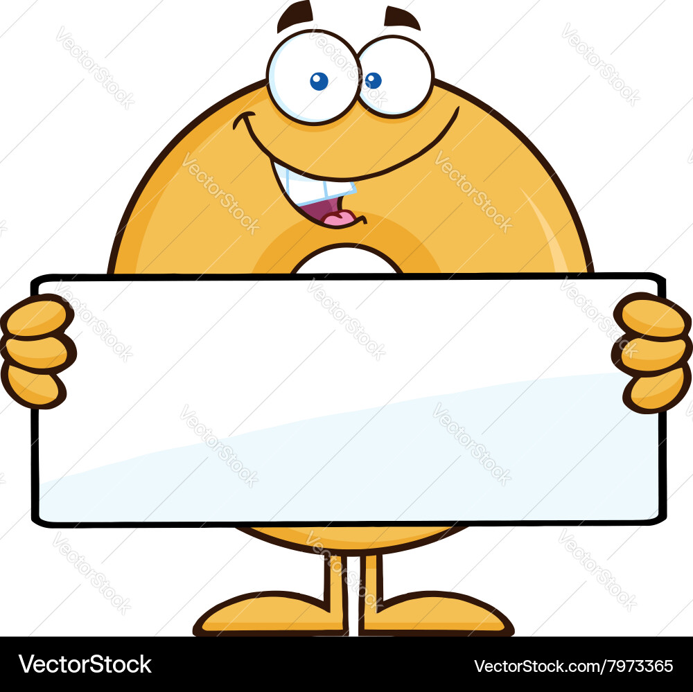Donut cartoon holding a sign Royalty Free Vector Image
