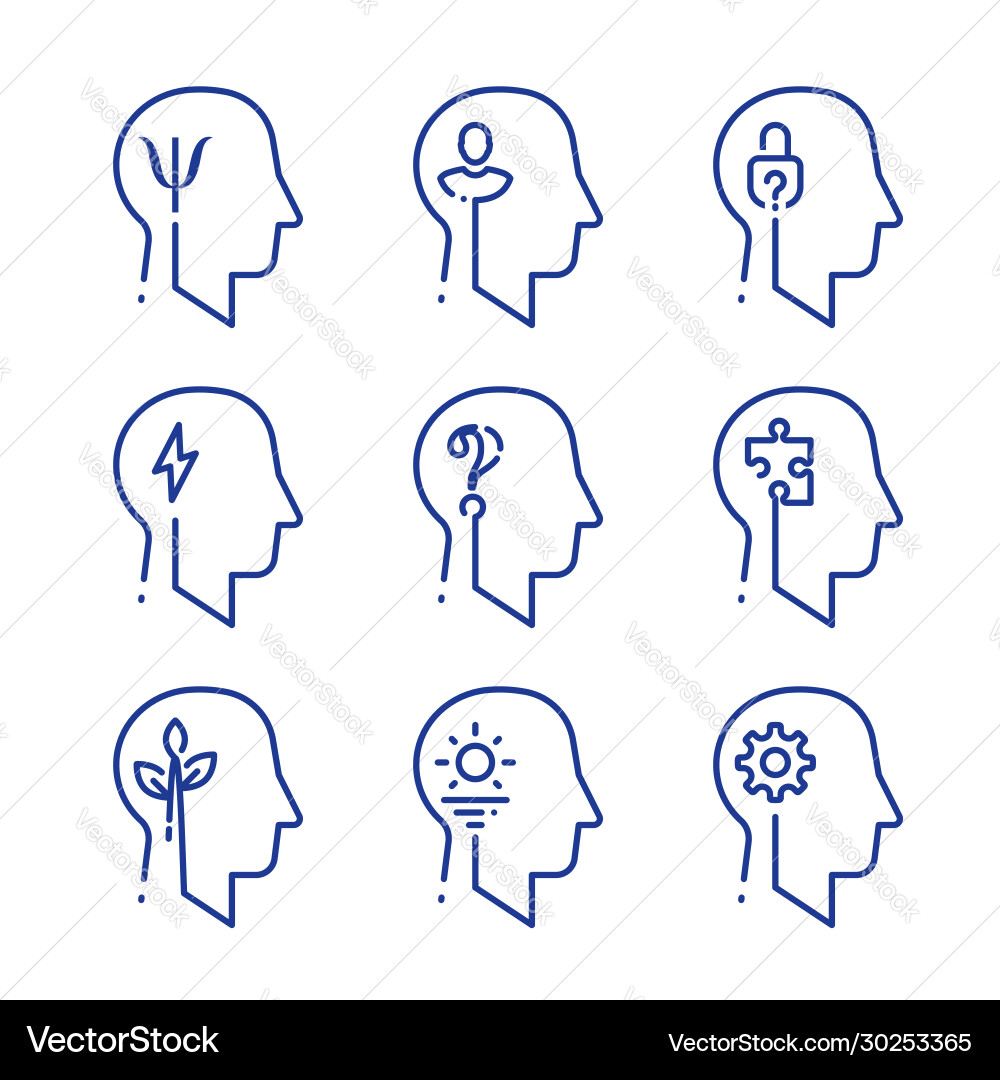 Human head profile line icon set psychology Vector Image