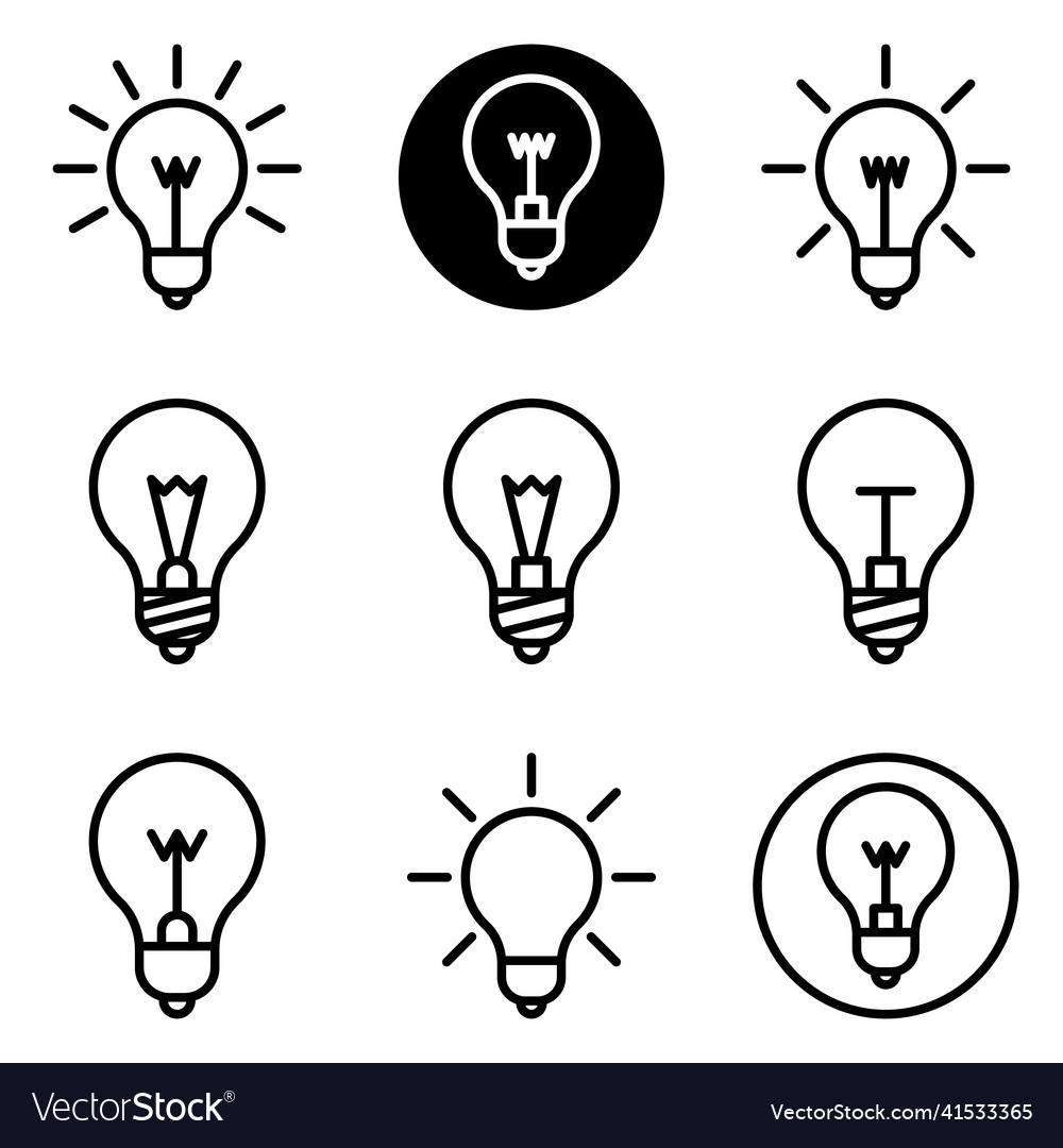 Lightbulbs flat icon set isolated on white Vector Image