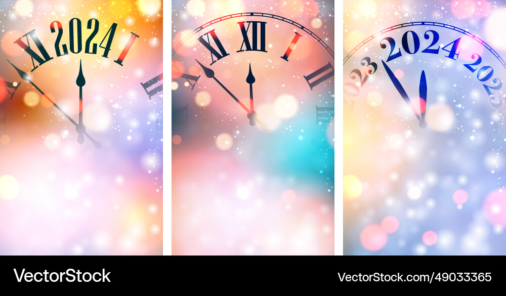 New year 2024 countdown clock over blue purple Vector Image