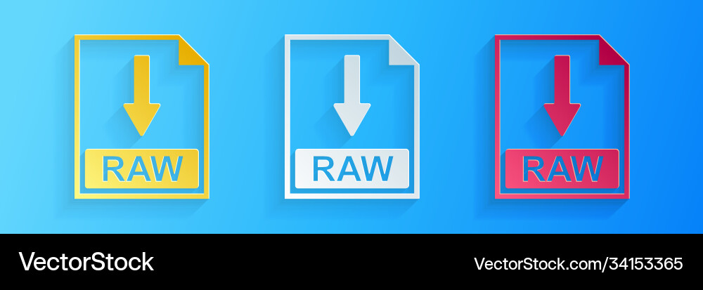 Paper cut raw file document icon download raw Vector Image