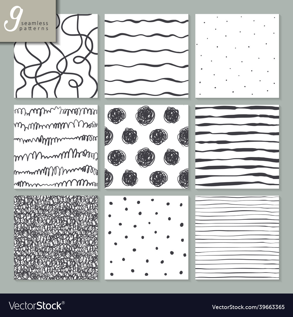 Set of nine hand drawn seamless abstract patterns Vector Image
