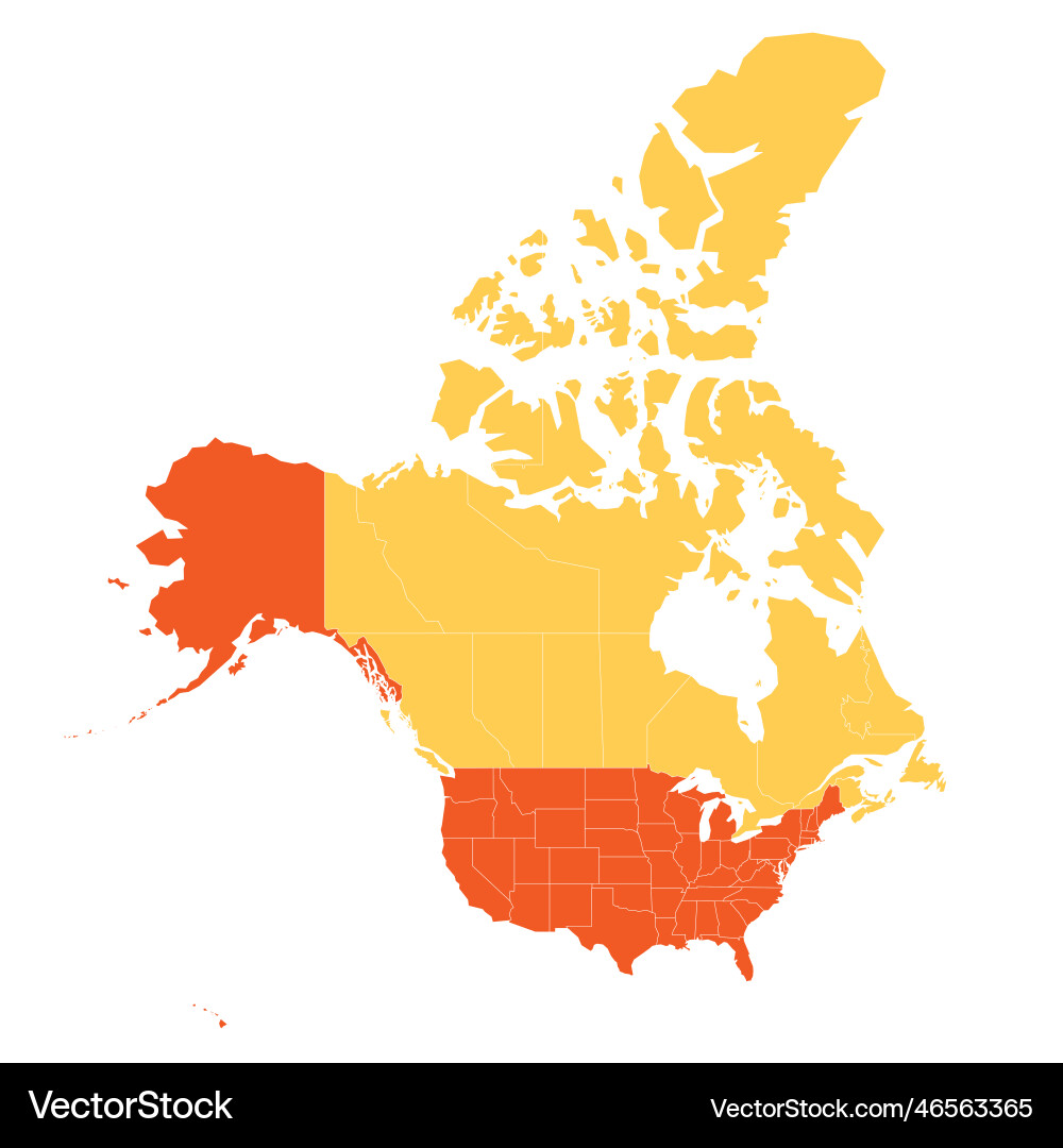 United states and canada political map Royalty Free Vector
