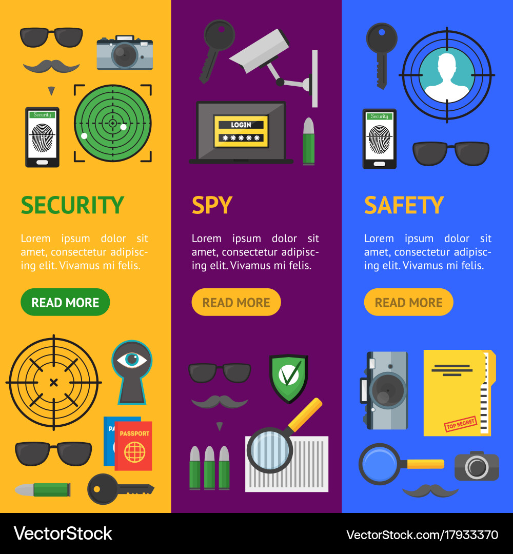 Cartoon security and spy banner vertical set Vector Image