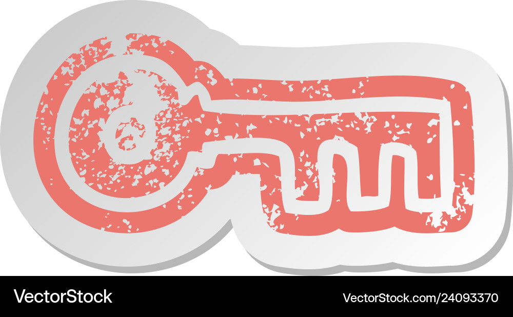 Distressed old sticker of a brass key Royalty Free Vector