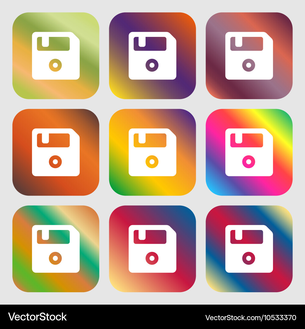 Floppy icon nine buttons with bright gradients Vector Image