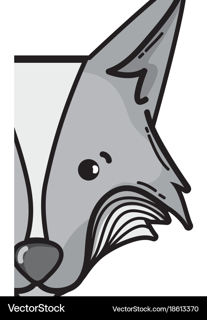 Grayscale cute fox head wild animal Royalty Free Vector