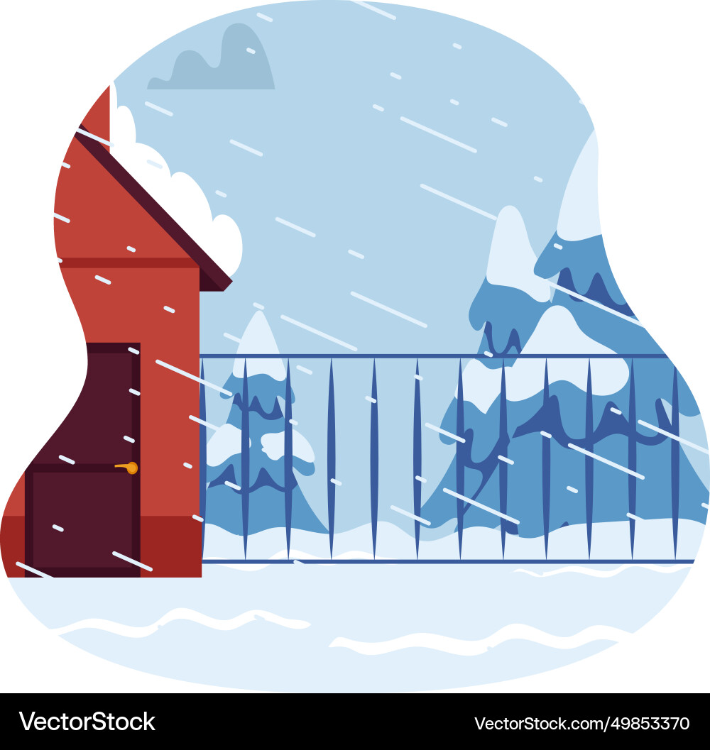 Modern house in winter scenery with snowfall and Vector Image