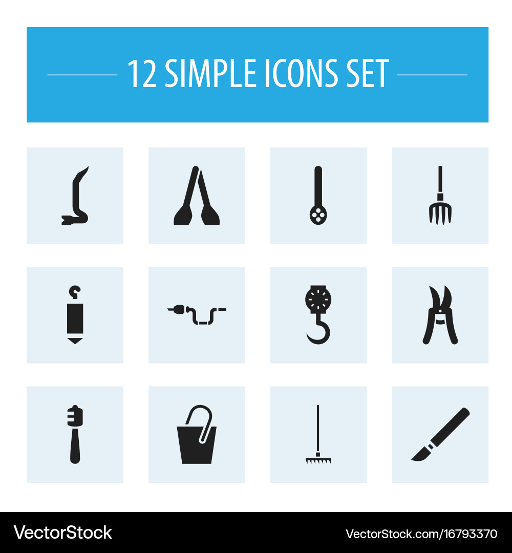 Set of 12 editable instrument icons includes Vector Image