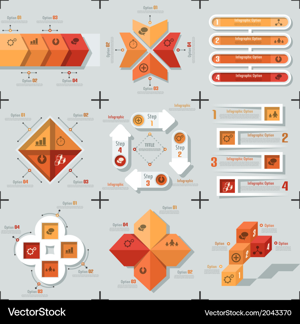 Set of 9 flat minimal infographics Royalty Free Vector Image