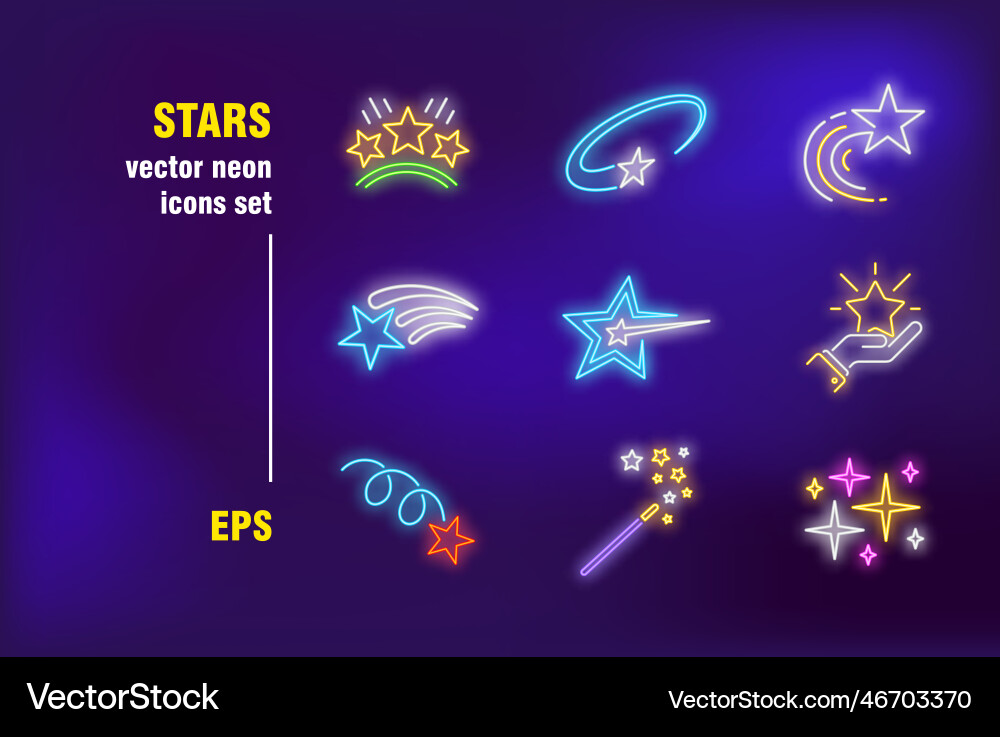 Stars neon signs collection Royalty Free Vector Image