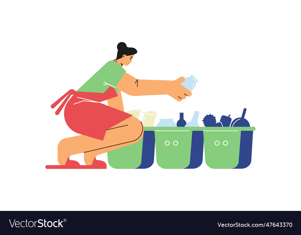 Woman sorting garbage flat style Royalty Free Vector Image
