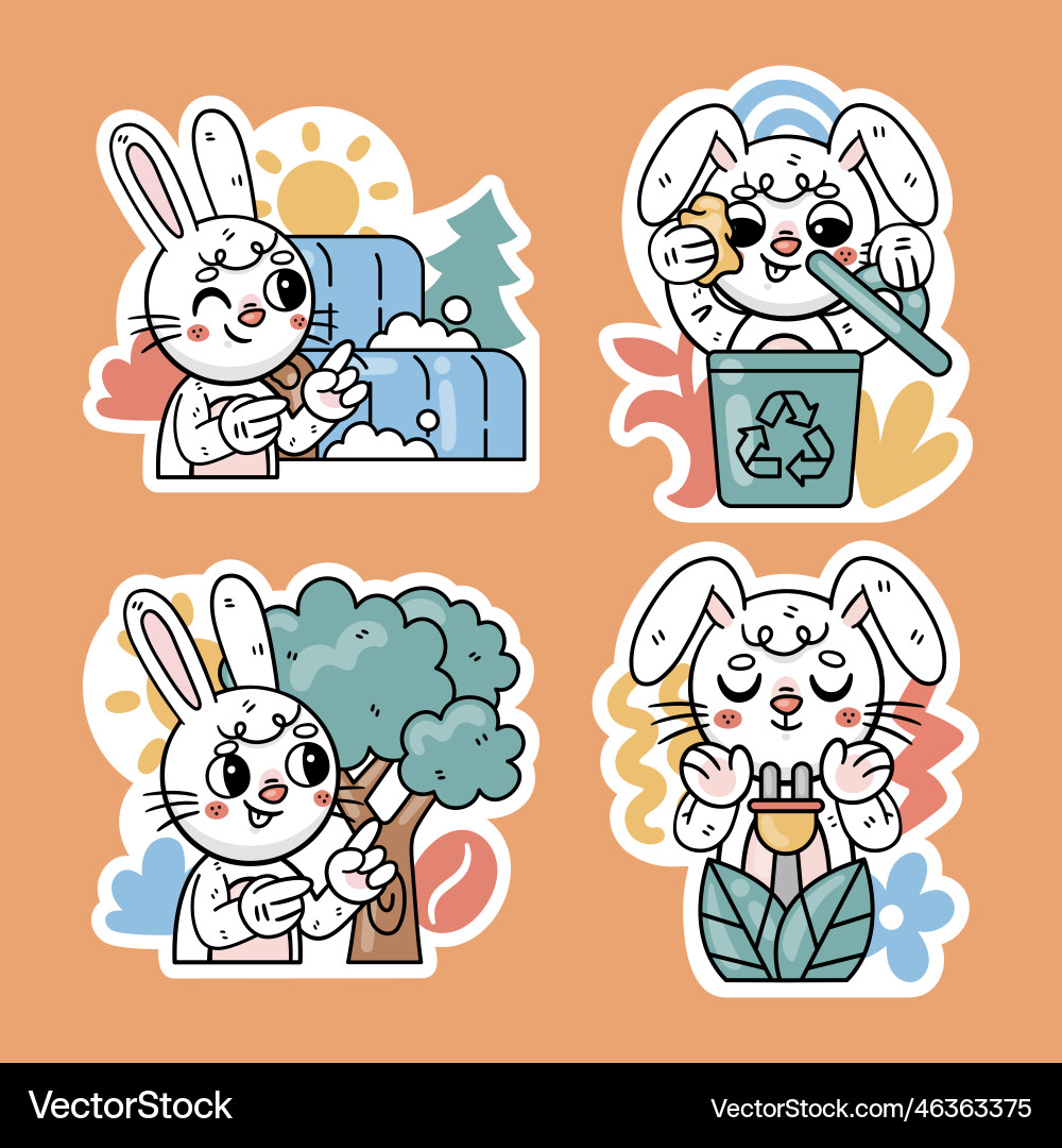 Earth day stickers set with bunny Royalty Free Vector Image