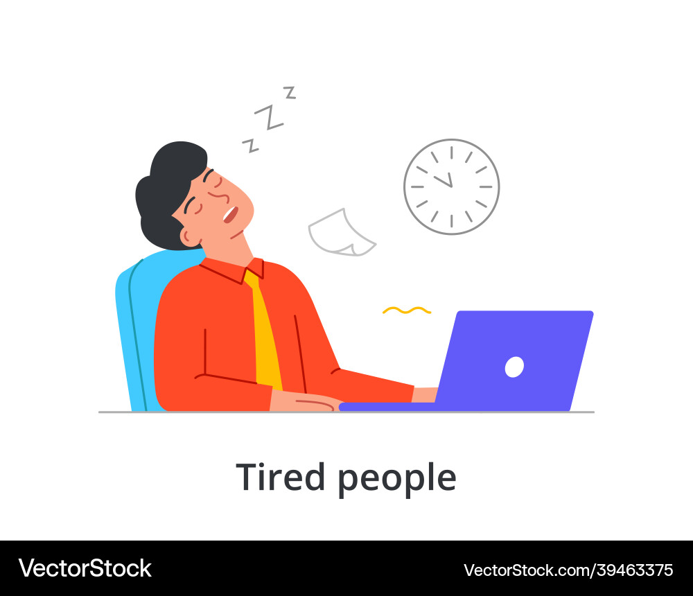 Extremely tired male character is sleeping at work