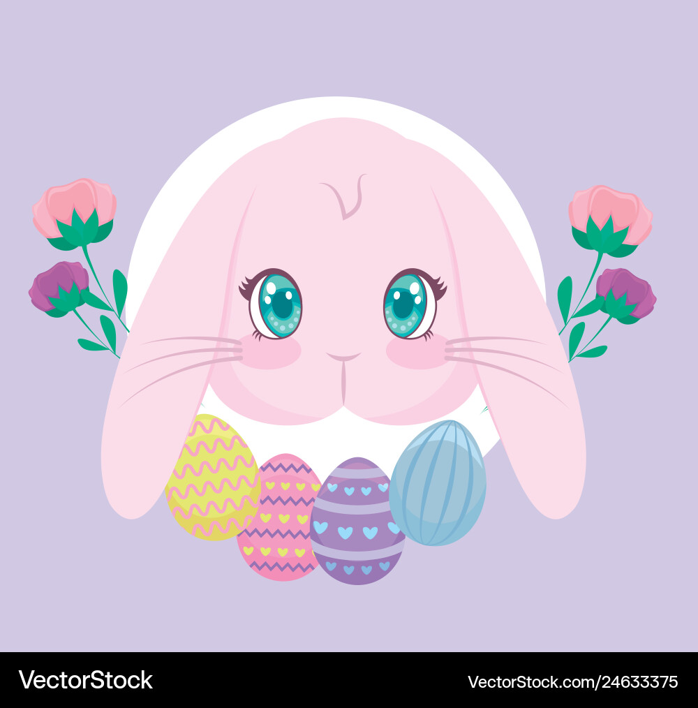 Head rabbit with eggs of easter and flowers Vector Image
