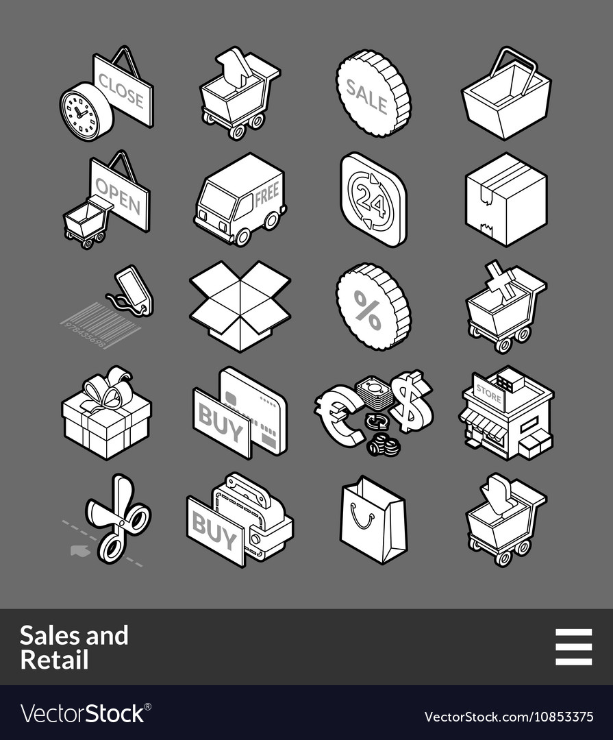 Isometric outline icons set Royalty Free Vector Image
