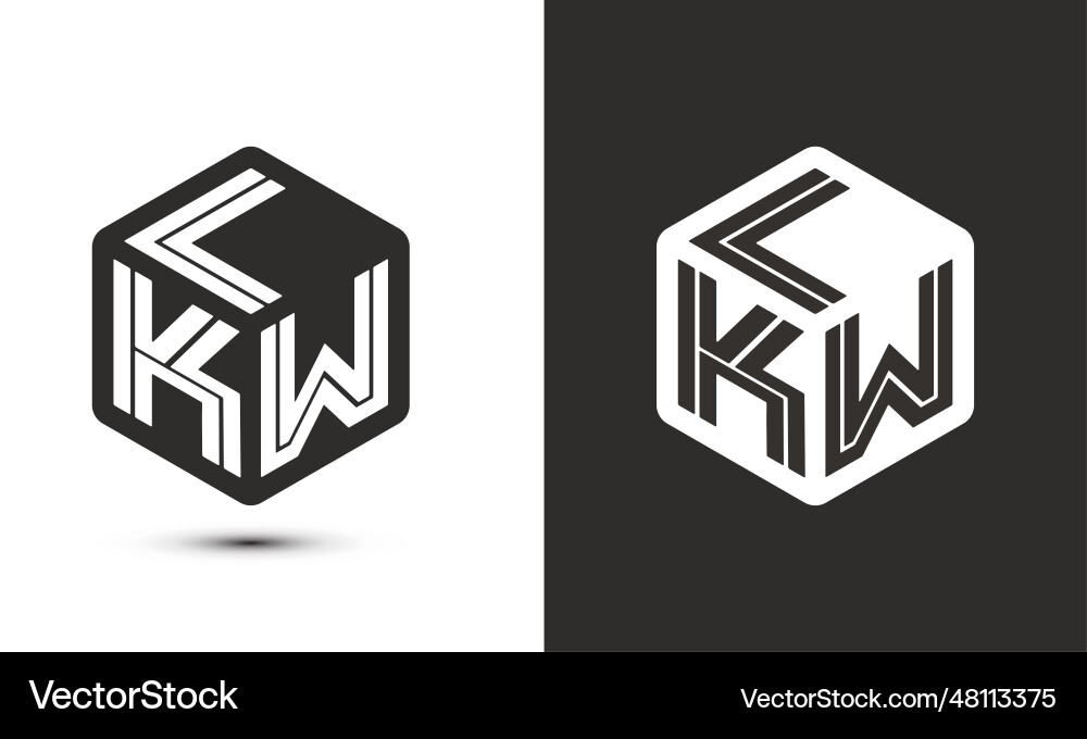 L k w letter logo design with cube logo logo Vector Image