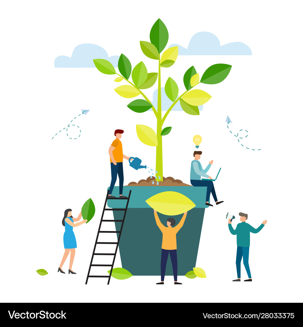 People are working together on tree planting Vector Image