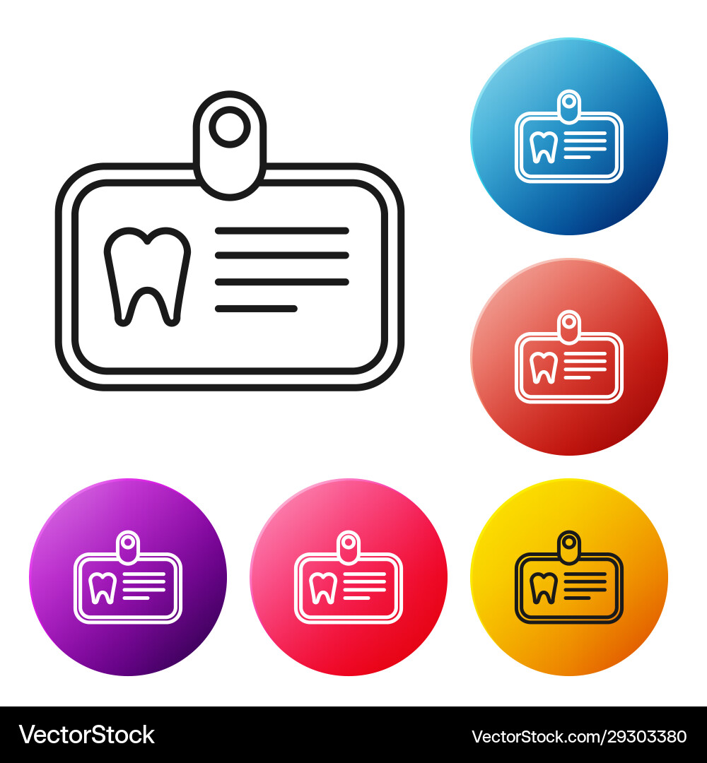 Black line id card with tooth icon isolated Vector Image