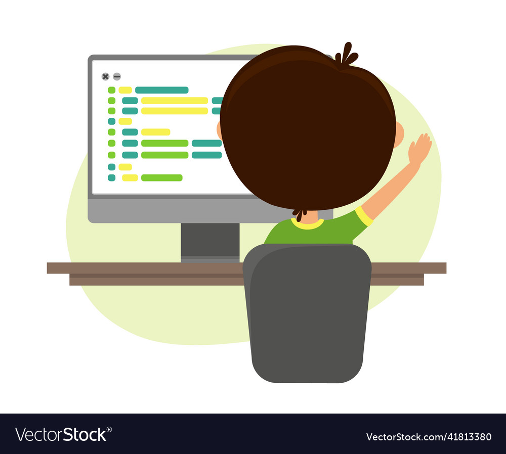 Child writes the program code children robotics Vector Image