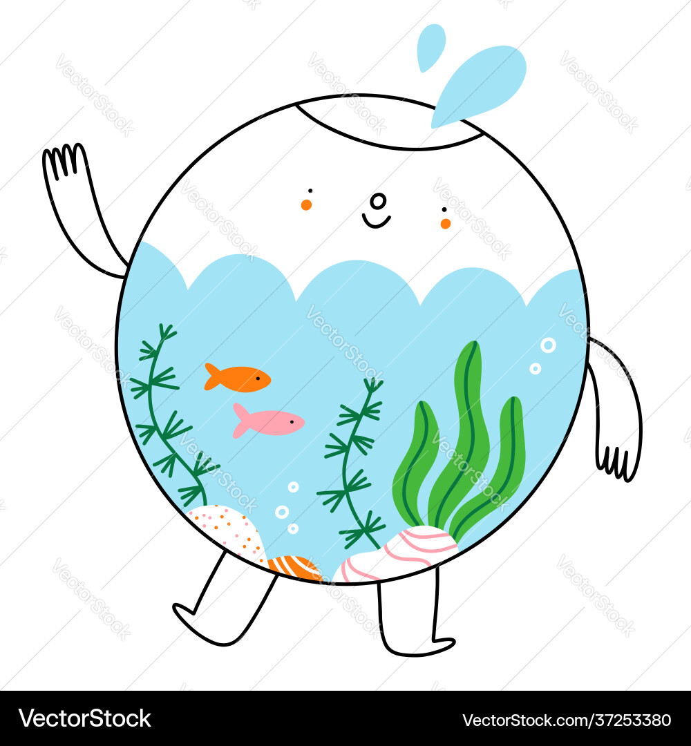 Cute little aquarium character with fish Vector Image