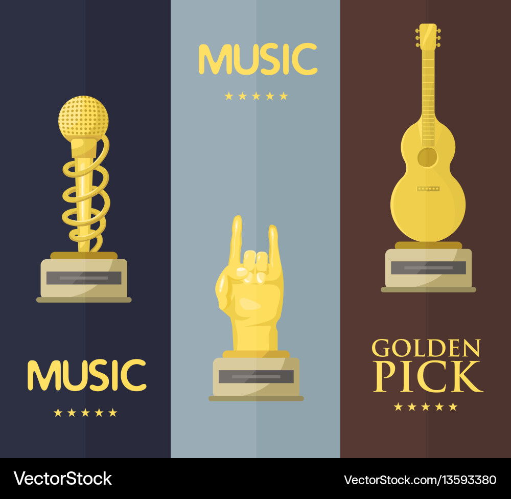 Gold rock star trophy music notes best Royalty Free Vector